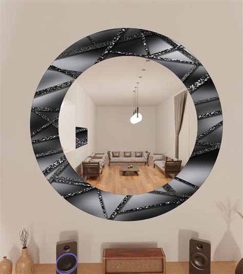 Printed Frame Round Wall Mirror Tempered Glass Modern Decor Etsy
