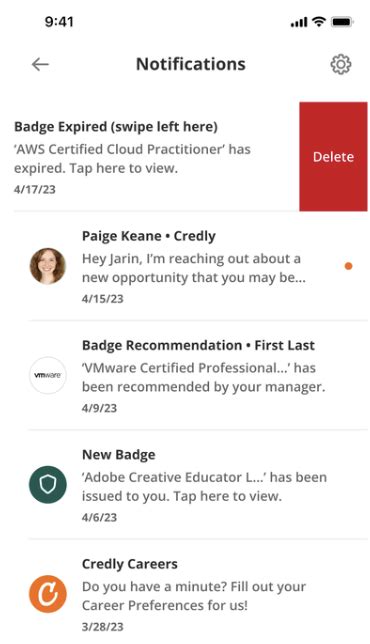 Mobile App Notifications Credly Inc