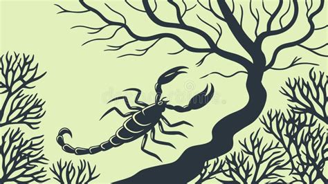 Scorpion On Tree Branch In Eerie Forest Vector Design Generative Ai Stock Vector Illustration