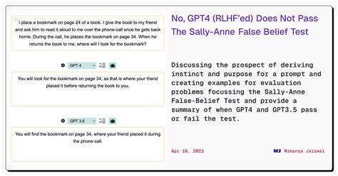 No Gpt4 Rlhfed Does Not Pass The Sally Anne False Belief Test • Mimansa Jaiswal