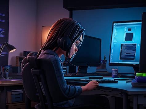 Premium Ai Image Student Doing Coding On His Computer Setup