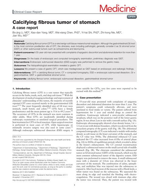 Pdf Calcifying Fibrous Tumor Of Stomach A Case Report