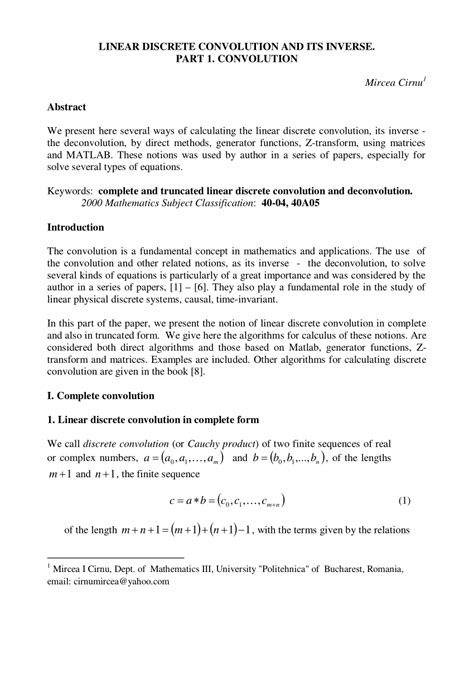 PDF LINEAR DISCRETE CONVOLUTION AND ITS INVERSE PART 1 CONVOLUTION