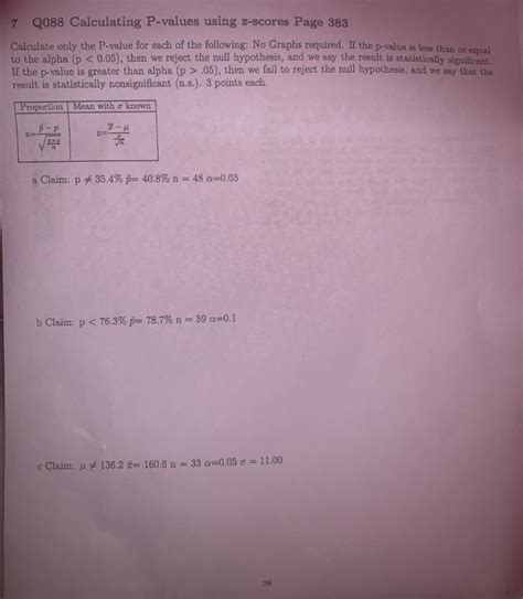solved 7 2088 calculating p values using z scores page 383