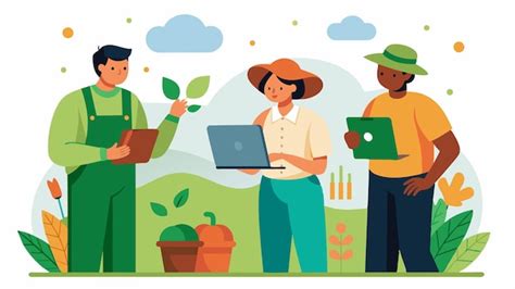 Premium Vector A Group Of Farmers Collaboratively Analyze Data