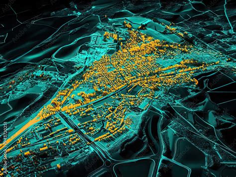 Technical Aerial Visual 3d Lidar Gis Aerial Map Satellite Scan Model Isolated Showing Miskolc