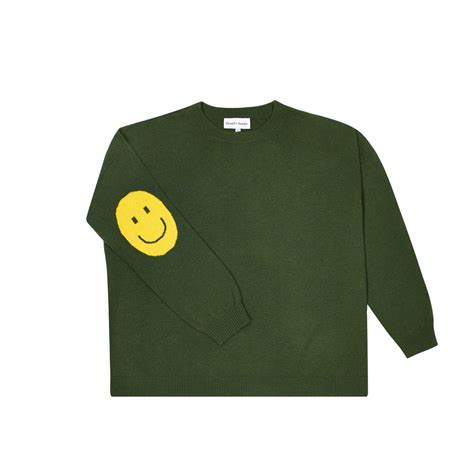 Smile Patch Cashmere Blend Sweater Khaki Green Orwell Austen