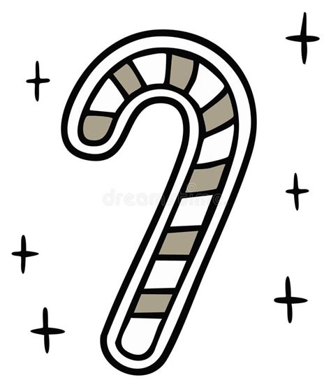 Hand Drawn Candy Cane With Sparkles Christmas Treat Illustration Stock