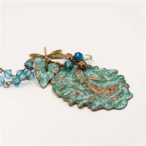 Patina Jewelry Copper Patina Leaf Necklace Bohemian Jewelry Etsy