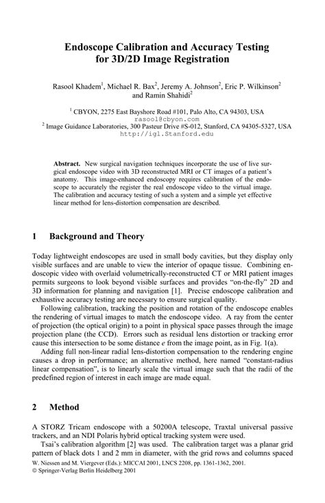 Pdf Endoscope Calibration And Accuracy Testing For 3d 2d Image Registration
