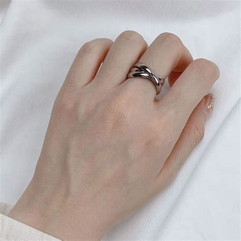 무알러지 무변색 써지컬스틸 실버 민무늬 크로스 쓰리링 반지 에이블리