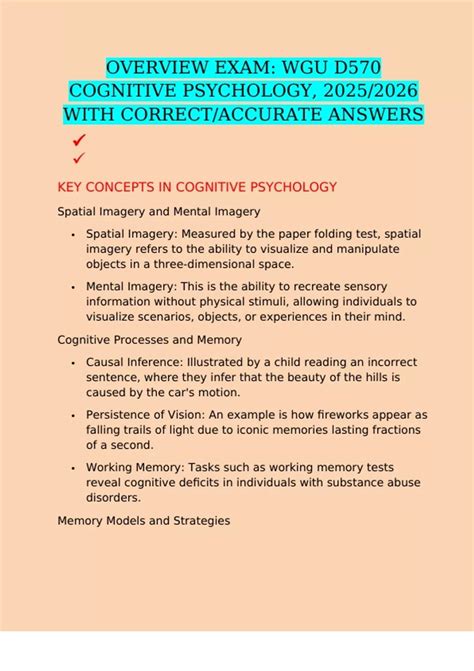 Overview Exam Wgu D570 Cognitive Psychology 20252026 With Correct