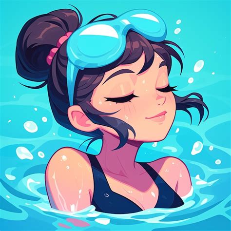 Premium Vector A Bangkok Girl Swims In A Pool In Cartoon Style