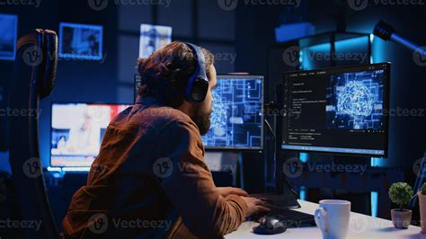 Developer Updating Artificial Intelligence Neural Networks Drinking