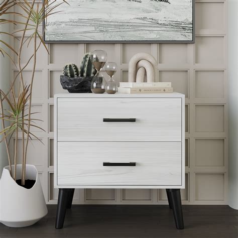 Castle Place Rustic 2 Drawers Wooden Nightstand Light Grey