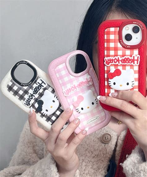 키티 체크 범퍼 털 케이스 키치 아이폰 아이폰케이스 체크케이스 블랙 블랙케이스 레드 레드케이스 핑크 핑크케이스 연핑크 연핑크케이스 아이폰체크 체크아이폰 고양이 고양이