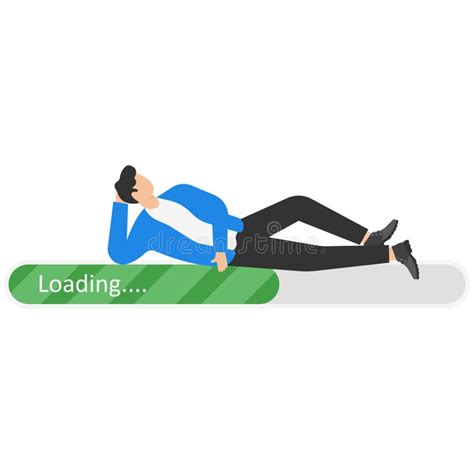 File Uploading Concept Young Man Character Waiting Web Loading Leaning On A Progress Bar Stock