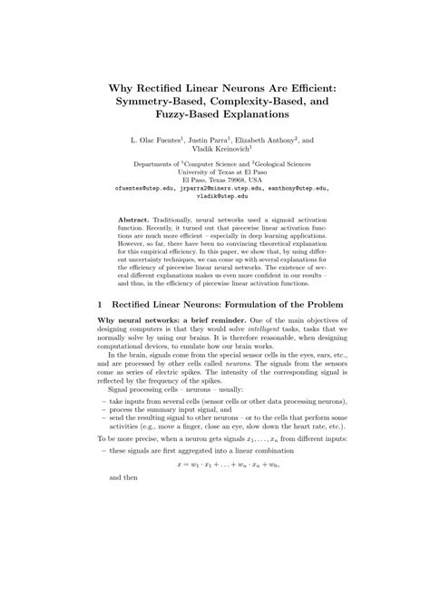 Pdf Why Rectified Linear Neurons Are Efficient A Possible Theoretical Explanation