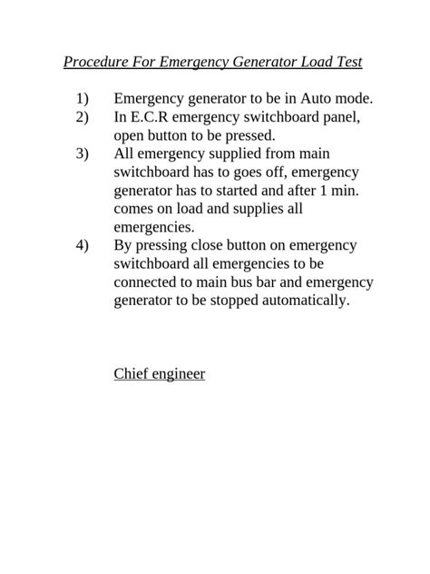 Procedure For Emergency Generator Load Test Pdf