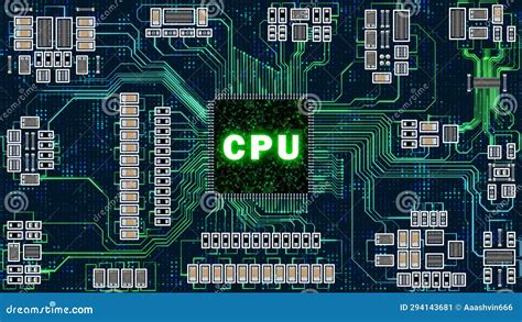 Cpu Microchip On Motherboard Concept Image Stock Illustration