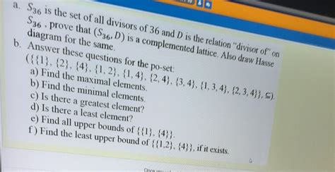 Solved A S36 Is The Set Of All Divisors Of 36 And D Is The