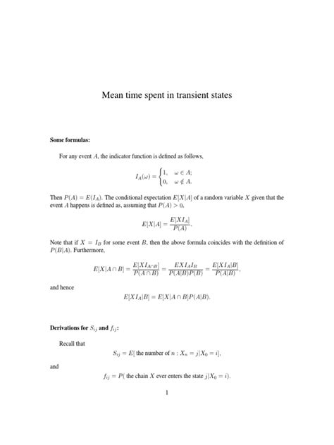 Mean Time Spent In Transient Space Pdf Mathematical Relations