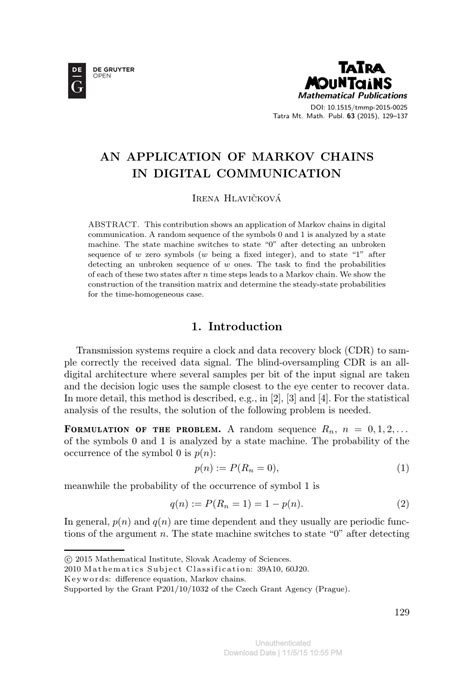 Pdf An Application Of Markov Chains In Digital Communication