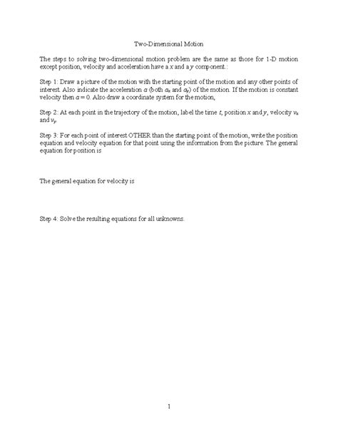 Two Dimensional Motion Question Two Dimensional Motion The Steps To Solving Two Dimensional