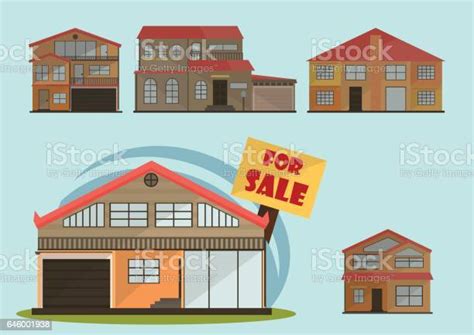 벡터 일러스트 레이 션의 귀여운 만화 판매 또는 임대에 대 한 화려한 집 벡터 평면 건물 일러스트 0명에 대한 스톡 벡터 아트 및 기타 이미지 Istock