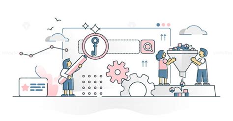 SEO Keyword Research With Content Data Optimization Monocolor Outline Concept VectorMine