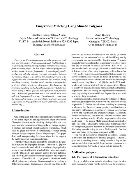 Pdf Fingerprint Matching Using Minutia Polygons