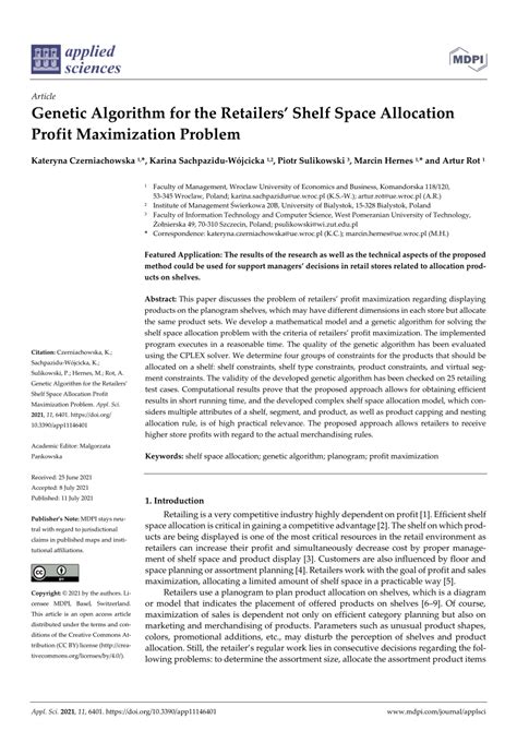 Pdf Genetic Algorithm For The Retailers Shelf Space Allocation Profit Maximization Problem