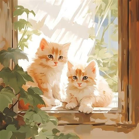 Premium Ai Image Glass Partition Door With Kittens Napping Together