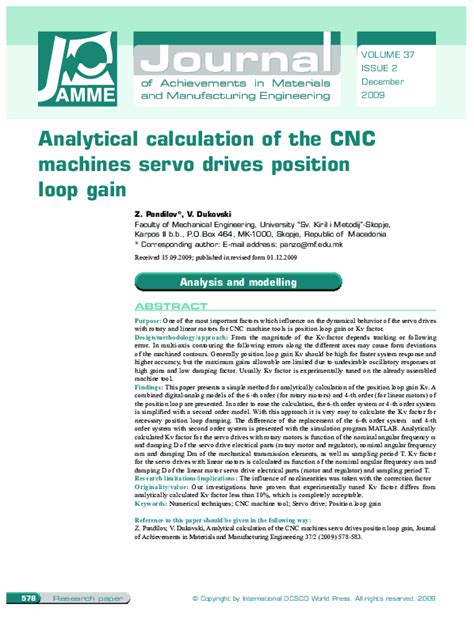 Pdf Analytical Calculation Of The Cnc Machines Servo Drives Position