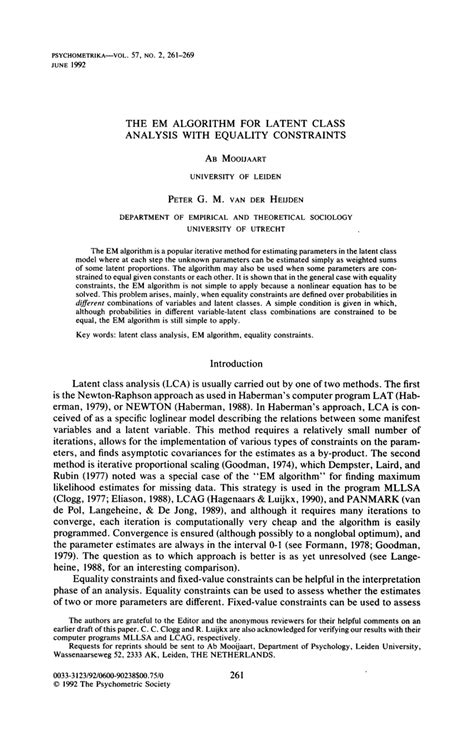 Pdf The Em Algorithm For Latent Class Analysis With Equality Constraints