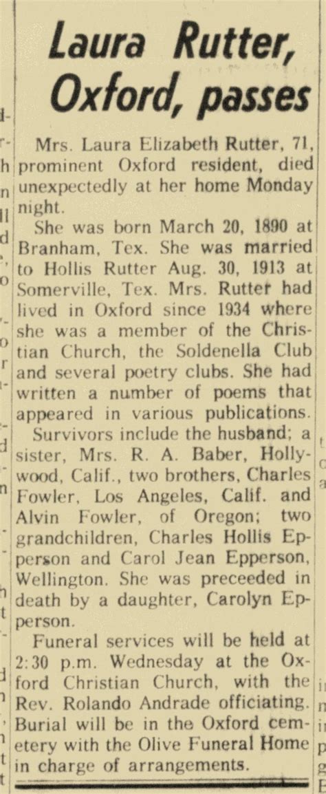 Laura Elizabeth Fowler Rutter 1890 1961 Find A Grave Memorial