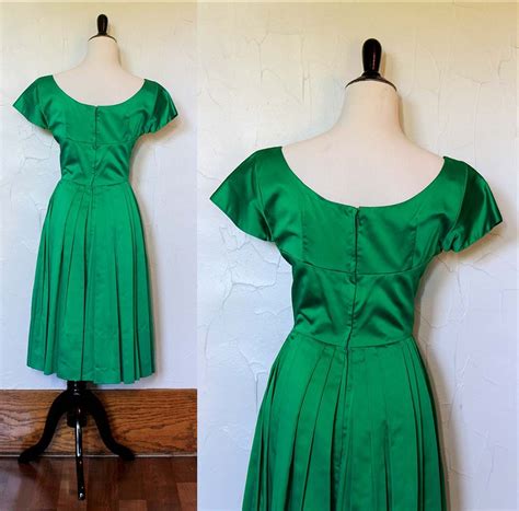 Vintage 1950s Emerald Green Cocktail Dress Xs Party Dress Mad Men Dress