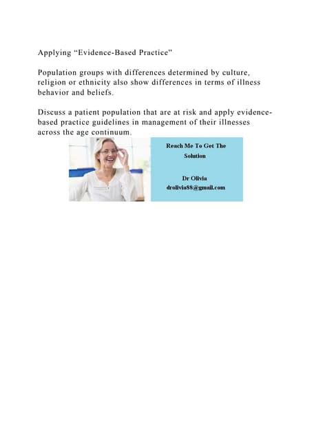 Applying Evidence Based Practice”population Groups With Differe Docx