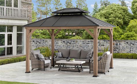 Sunjoy 10 X 12 Ft Wood Gazebo Outdoor Patio Cedar Framed Steel