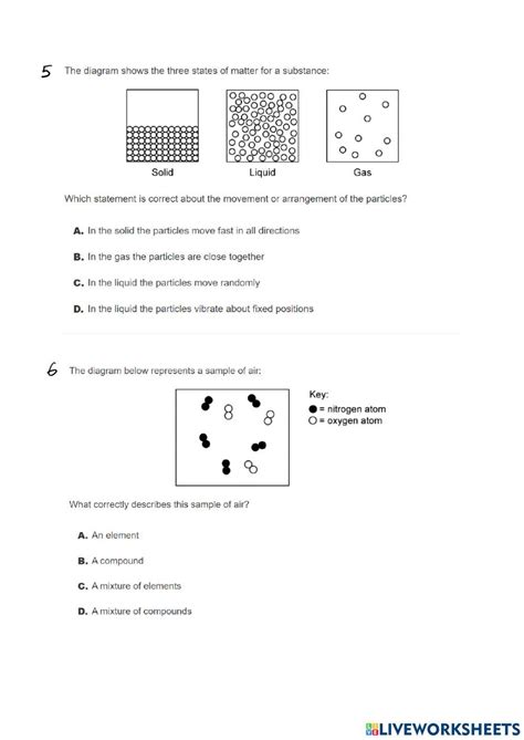 Particulate Nature Of Matter Online Exercise For Live Worksheets Worksheets Library