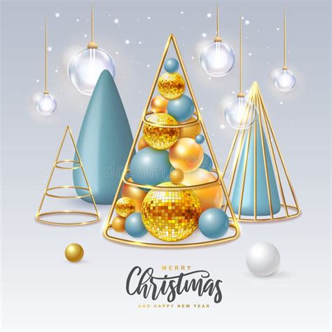 Christmas Holiday Background With Realistic 3d Plastic Christmas Trees