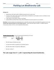 Biodiversity Lab Assignment Docx NAME CLASS DATE Parking Lot Biodiversity Lab Background