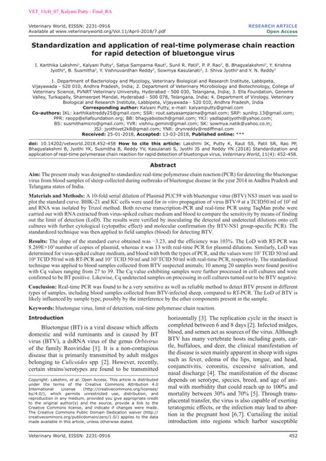 Pdf Standardization And Application Of Real Time Polymerase Chain Reaction For Rapid Detection