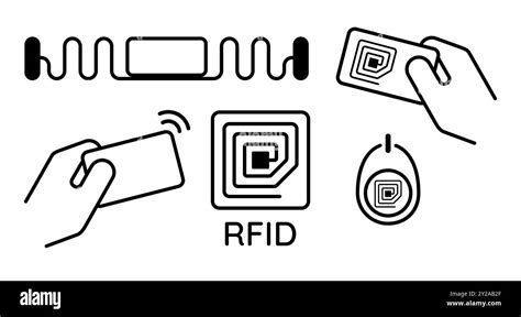 Rfid Radio Frequency Identification Icon Set Collection Outline Black In White Background Hand