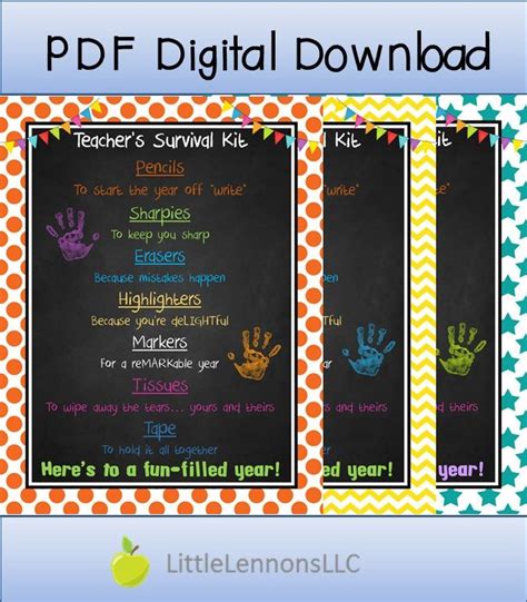 Digital Download Teachers Survival Kit Printable Teacher T First