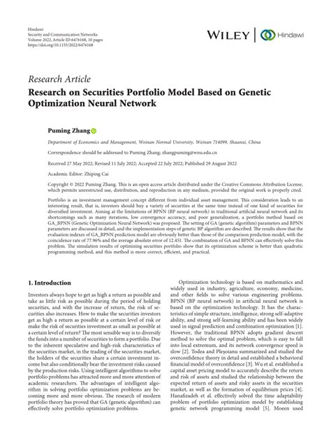 pdf research on securities portfolio model based on genetic