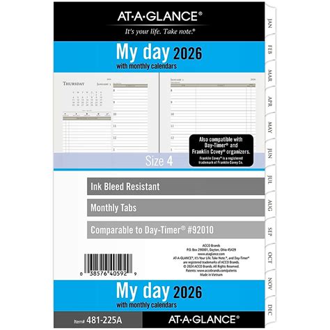 2026 At A Glance 85 X 55 Daily And Monthly Planner Refill Pages