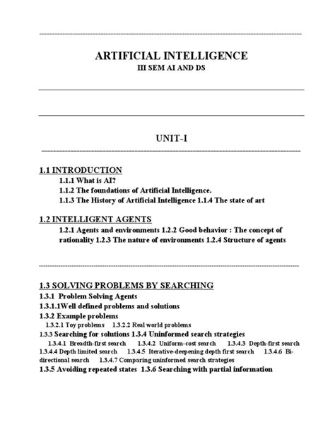 Ai Unit 1 And 2 Notes Pdf Artificial Intelligence Intelligence