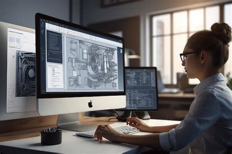 Engineer Working On Desktop Computer Screen Showing Cad Software With Engineer Working On Desktop Computer Screen Showing Cad Software With