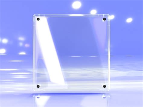 Premium Photo Glass Plate Clear Square Frame With Light Reflection On Blue Background Blank